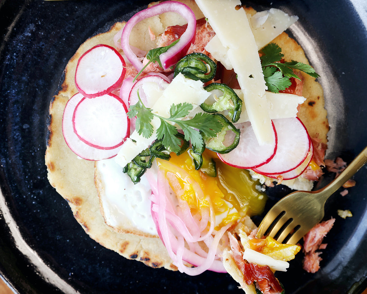 SMOKED SALMON AND EGG ON A TORTILLA WITH LIONZA | Fiscalini Cheese